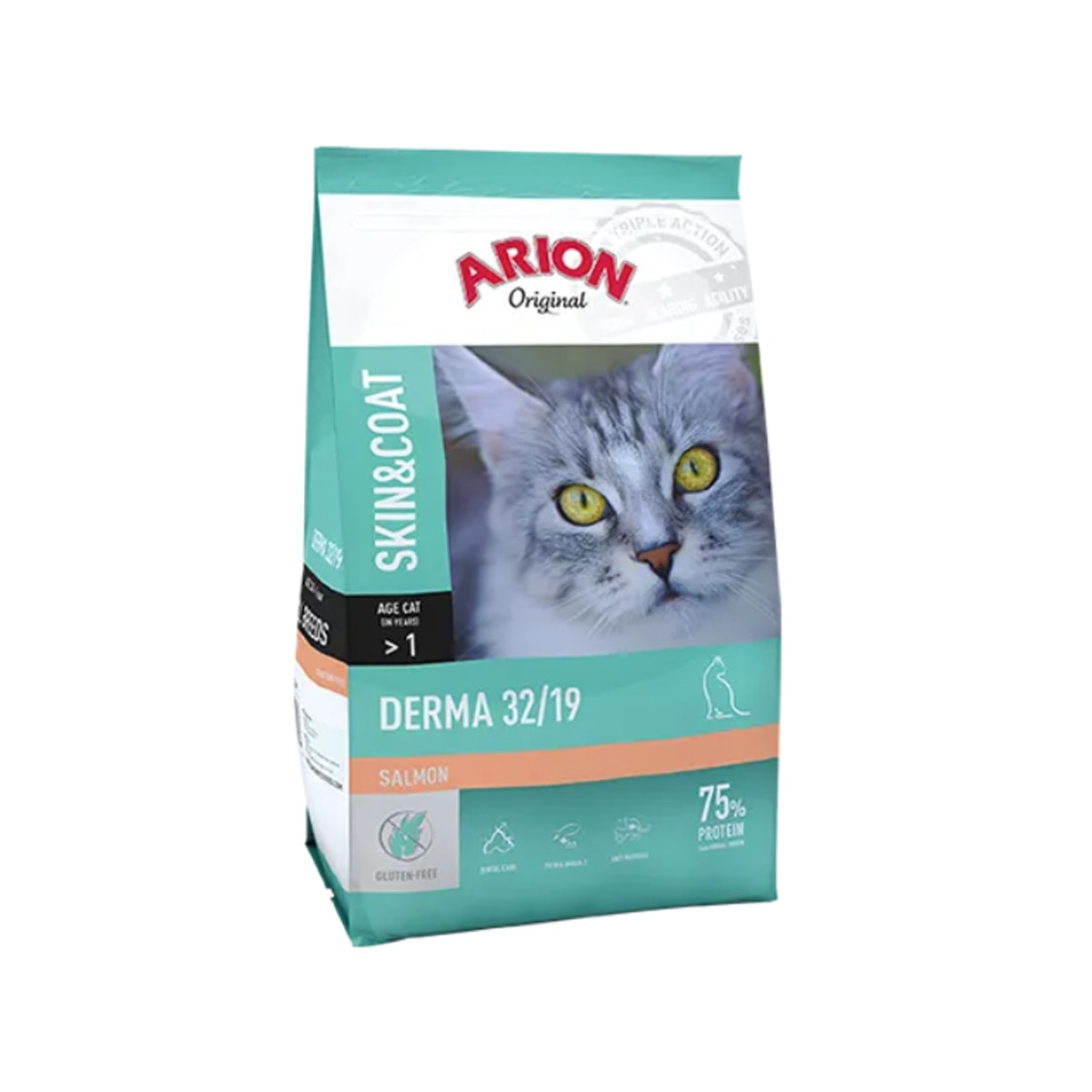 Суха храна за котки, ARION Original Derma, със сьомга, 7,5 кг - eMAG.bg