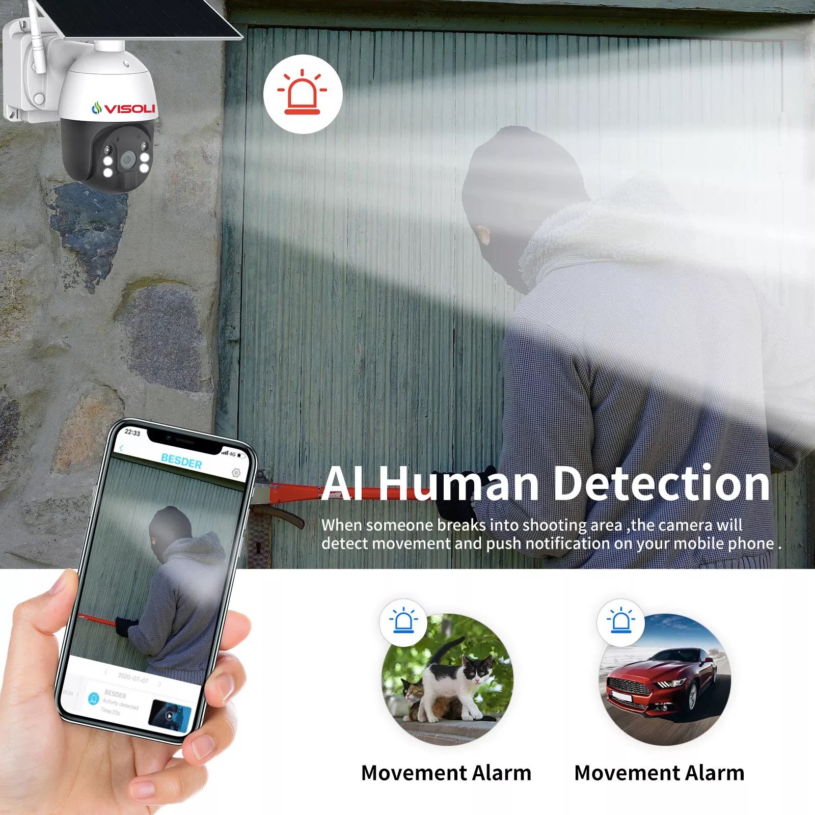 Camera de supraveghere Sim 4G Visoli® VS-S100-4G, 2MP 1080p, de ...