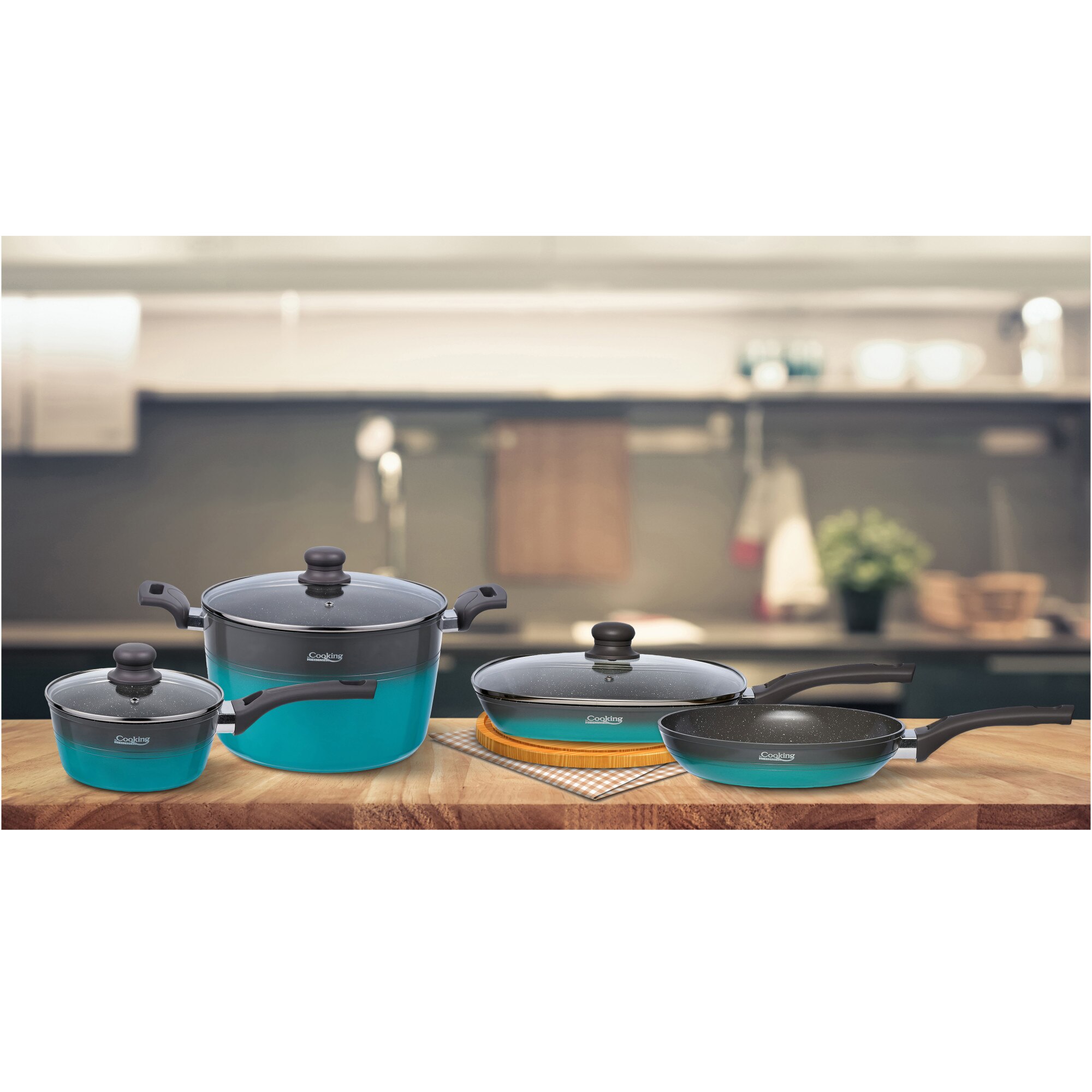 Set de gatit Cooking by Heinner Green Cook, 7 piese, aluminiu - eMAG.ro