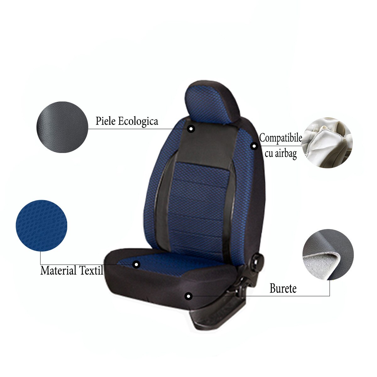 Huse scaune auto, Editia Elegance V2, Material Textil si Insertii Piele ...