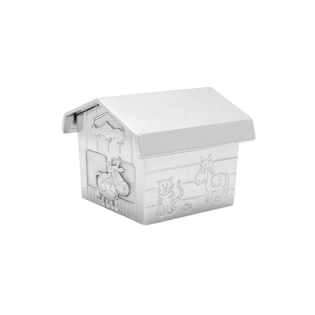 Pusculita pentru copii, forma cubica, casuta fermierului, metal, 8 cm ...