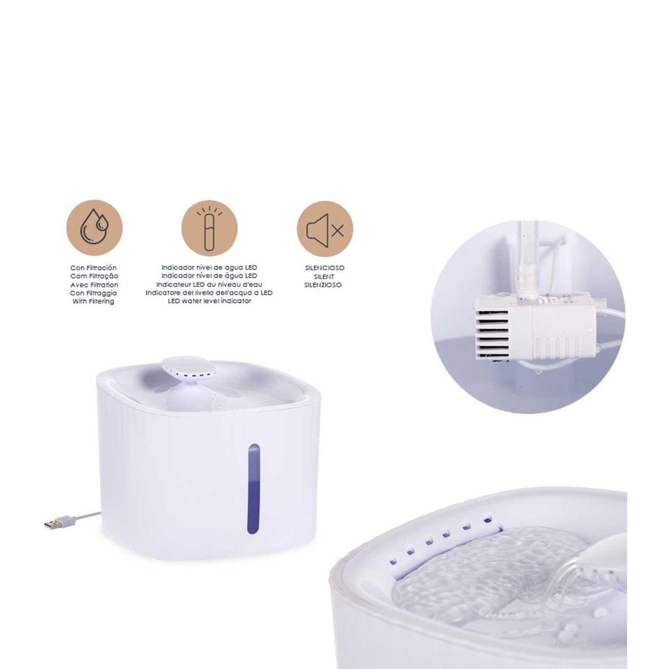 Dispozitiv apa pentru animale de companie, 19,5 x 19,5 x 15,2 cm, Alb ...