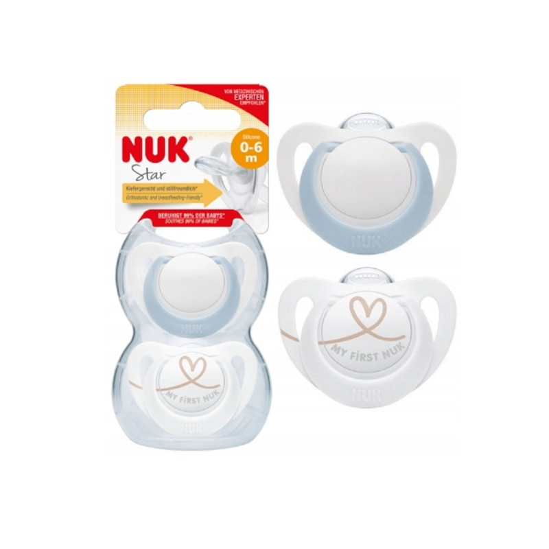 Комплект 2 силиконови ортодонтски залъгалки Nuk Star 730690A-0-2, Бяла 0-2 месеца - eMAG.bg