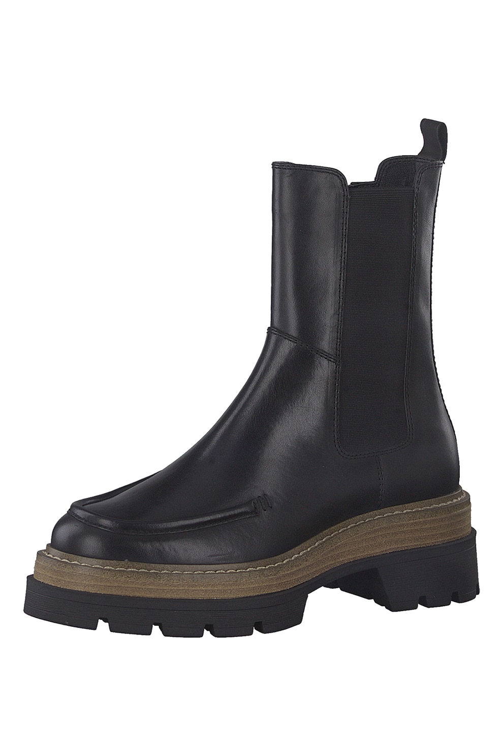 Tamaris, Ghete Chelsea de piele cu aspect masiv, Negru, 37 - eMAG.ro