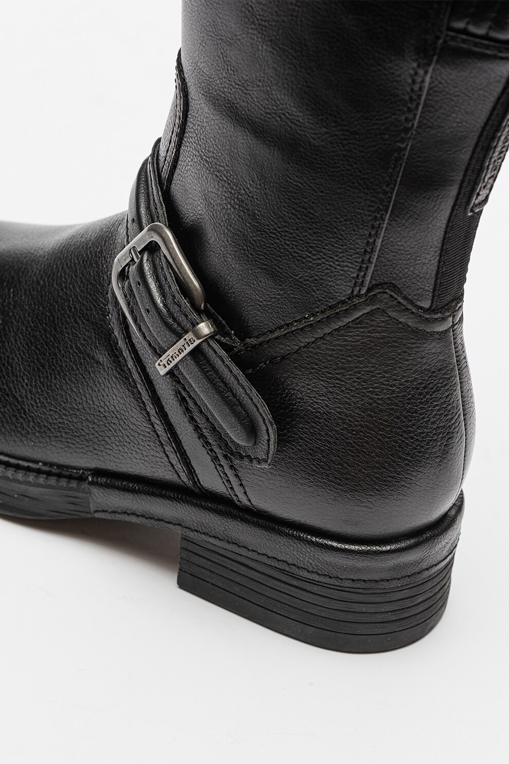 Tamaris, Cizme biker medii din piele, Negru, 38 - eMAG.ro