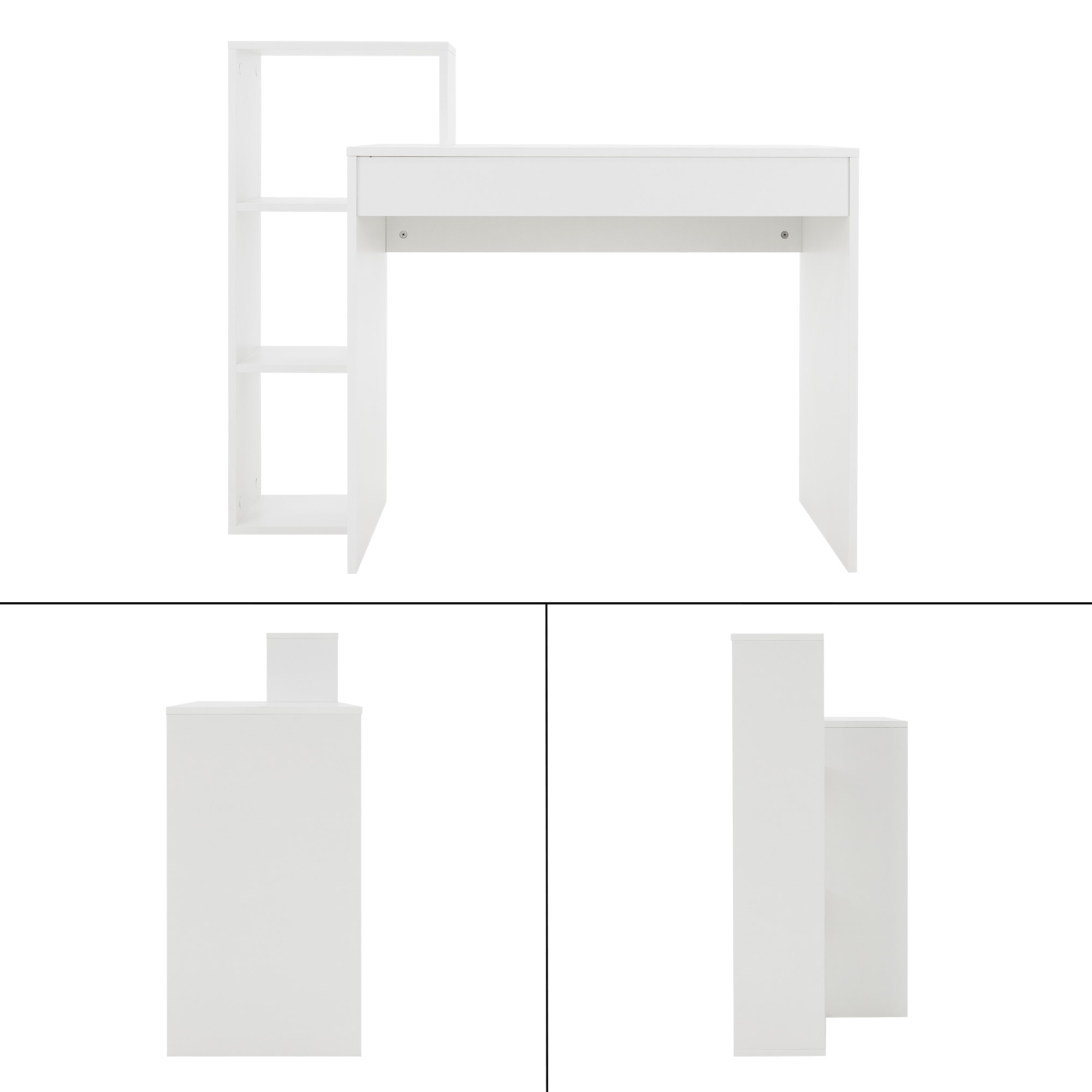 Birou alb cu polite integrate, ML Design, 110 x 91 x 40 cm, blat 15 mm ...