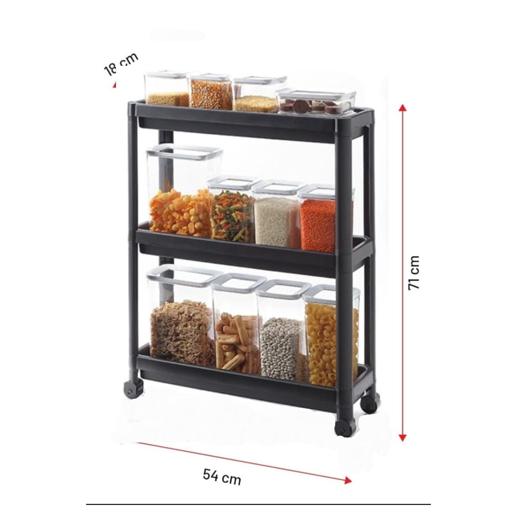 Raft plastic multifunctional Slim, 3 etajere, 54x18x71 cm, Negru - eMAG.ro