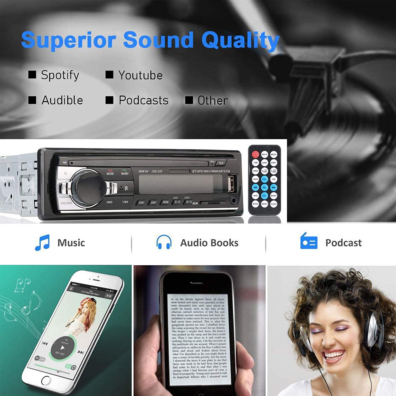 Radio MP3 player auto, Bluetooth/Aux/USB/Cititor carduri SD/FM, 4x60W ...