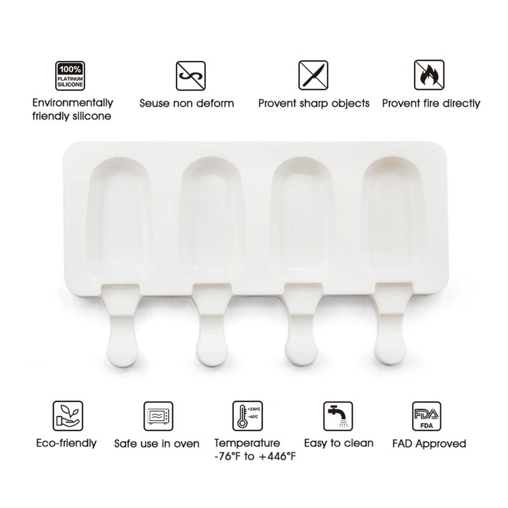 Forma silicon pentru inghetata pe bat, 4 forme ovale, BOMSTOM - eMAG.ro