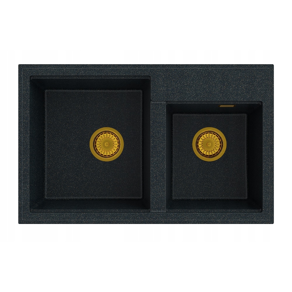 Mosogató 2 tálal és szifonnal Gránitán, arany, 808 x 505 mm, gránit ...