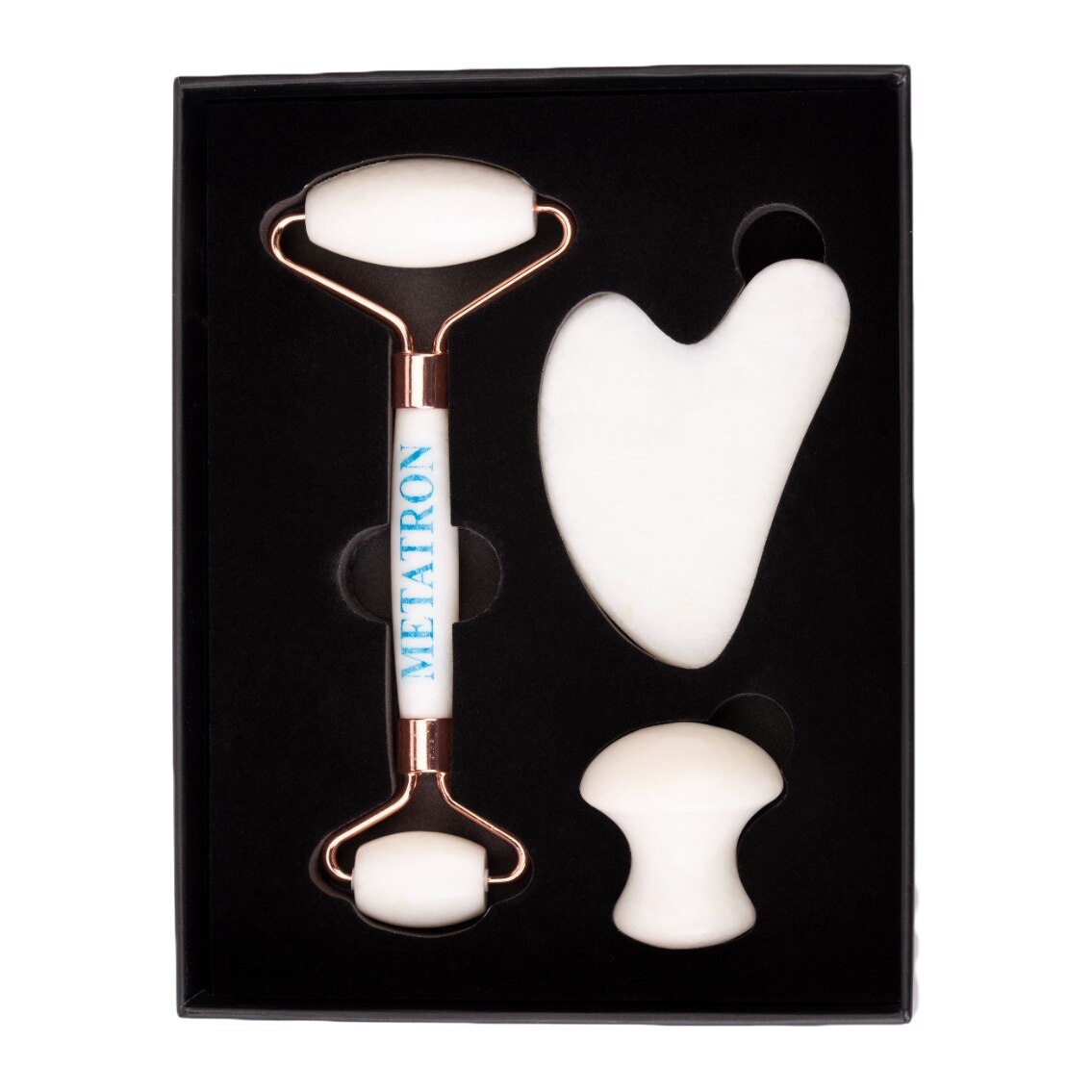 Set 3 piese din jad alb 100% natural, compus din rola dubla, Gua Sha si ...