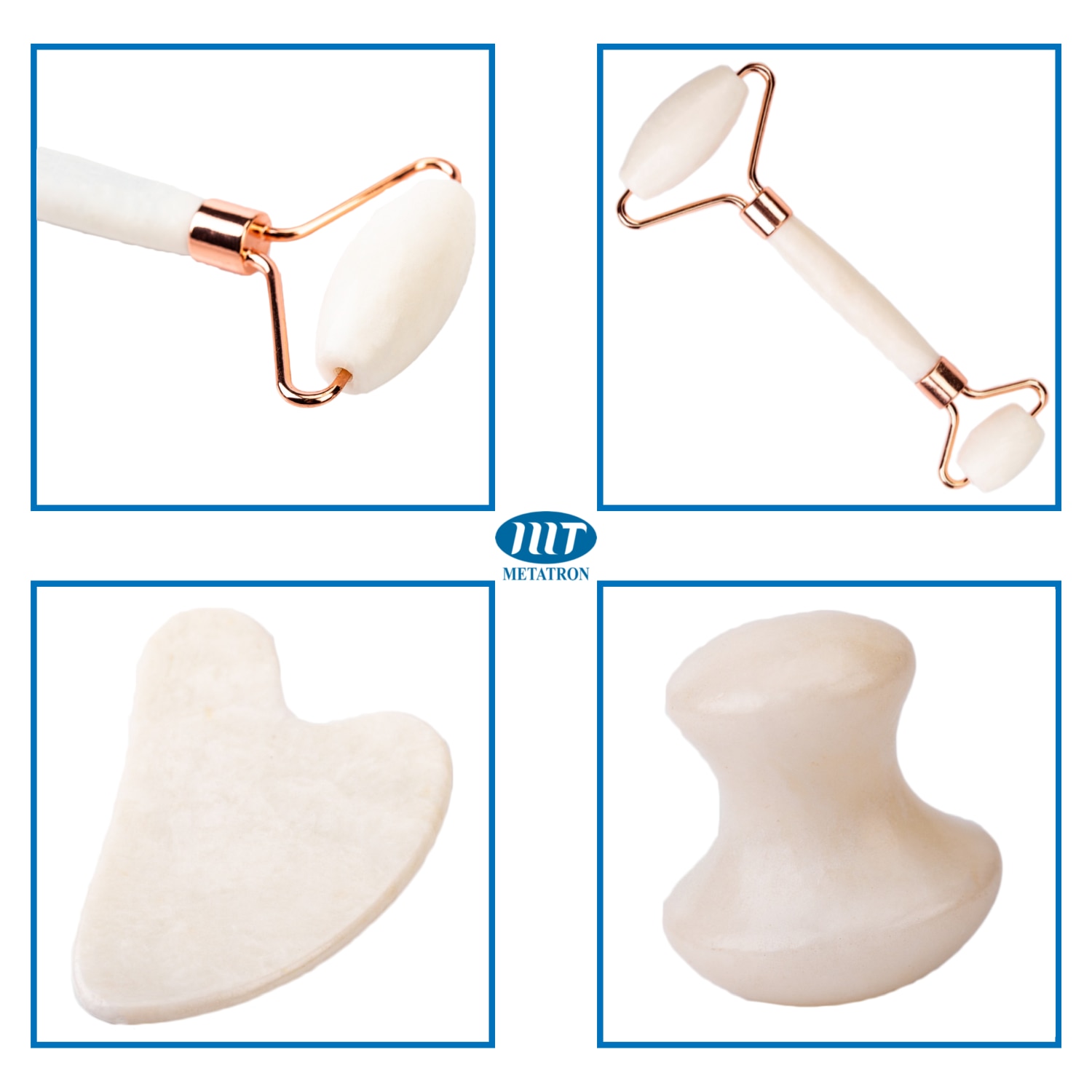 Set 3 piese din jad alb 100% natural, compus din rola dubla, Gua Sha si ...