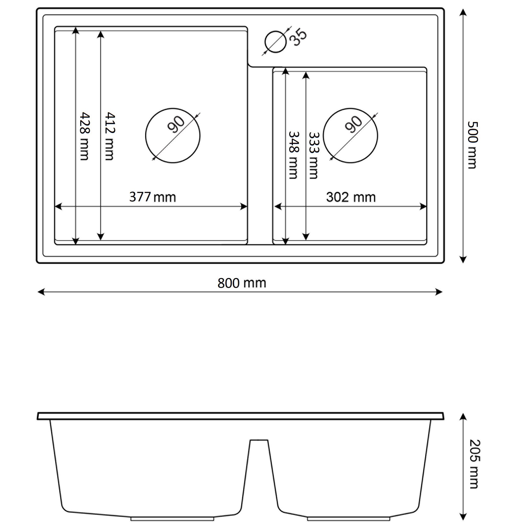 Set chiuveta dubla si baterie Hektor, Granitan, 808 x 505 mm, Alama ...