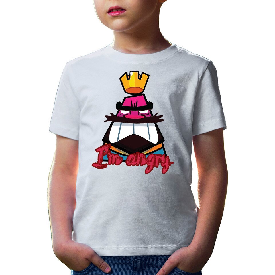 Тениска Детска Clash Royale Angry King Multiplayer Copy Strategy, Бял ...