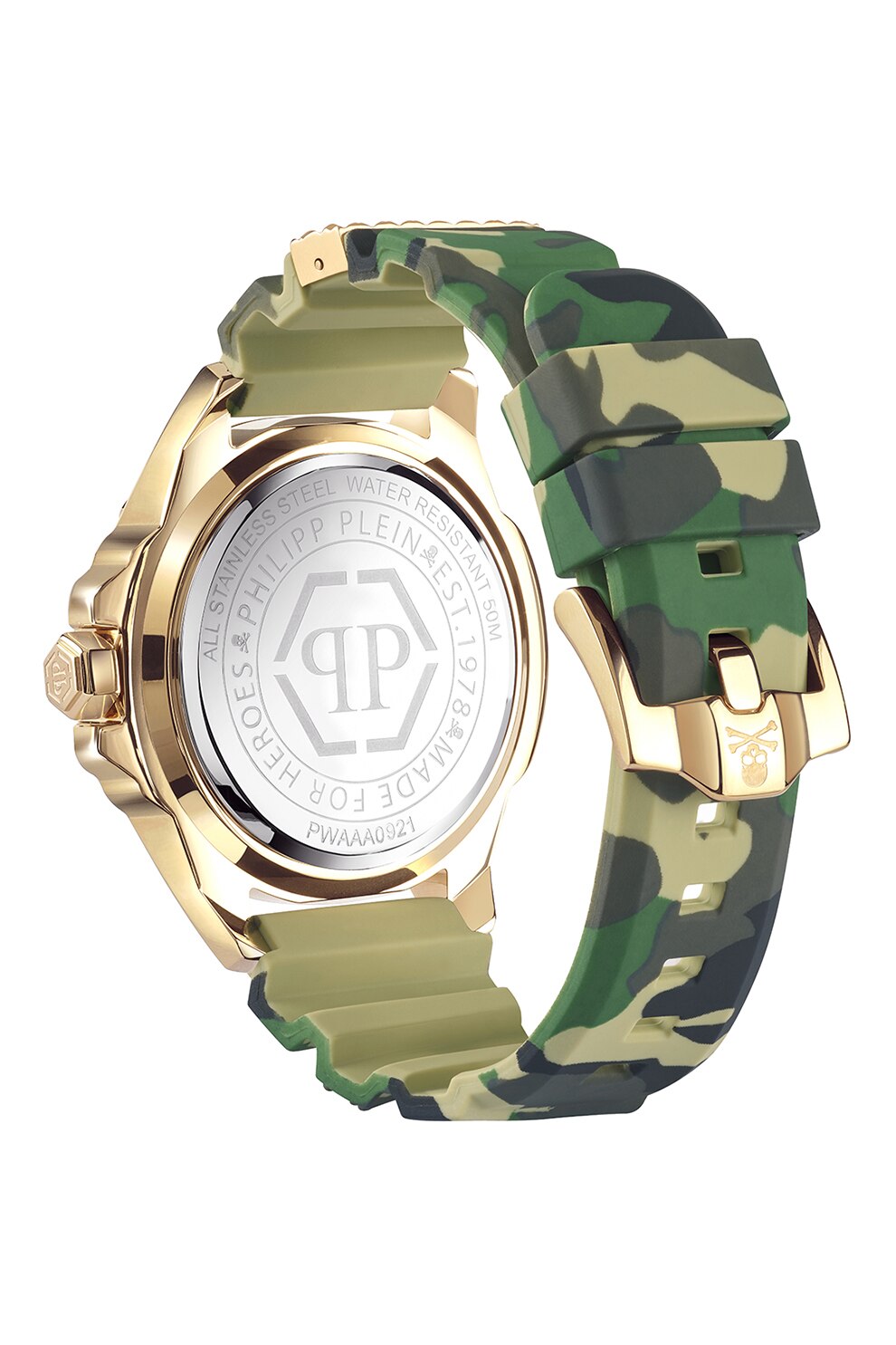 Philipp Plein, Ceas de otel inoxidabil cu o curea de silicon, Auriu ...
