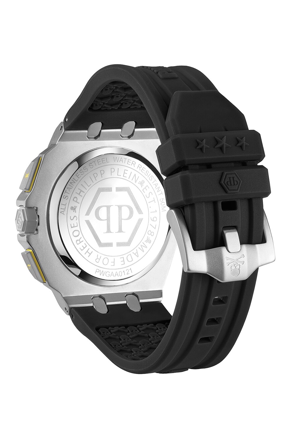 Philipp Plein, Ceas cronograf cu o curea de silicon, Argintiu, Negru ...