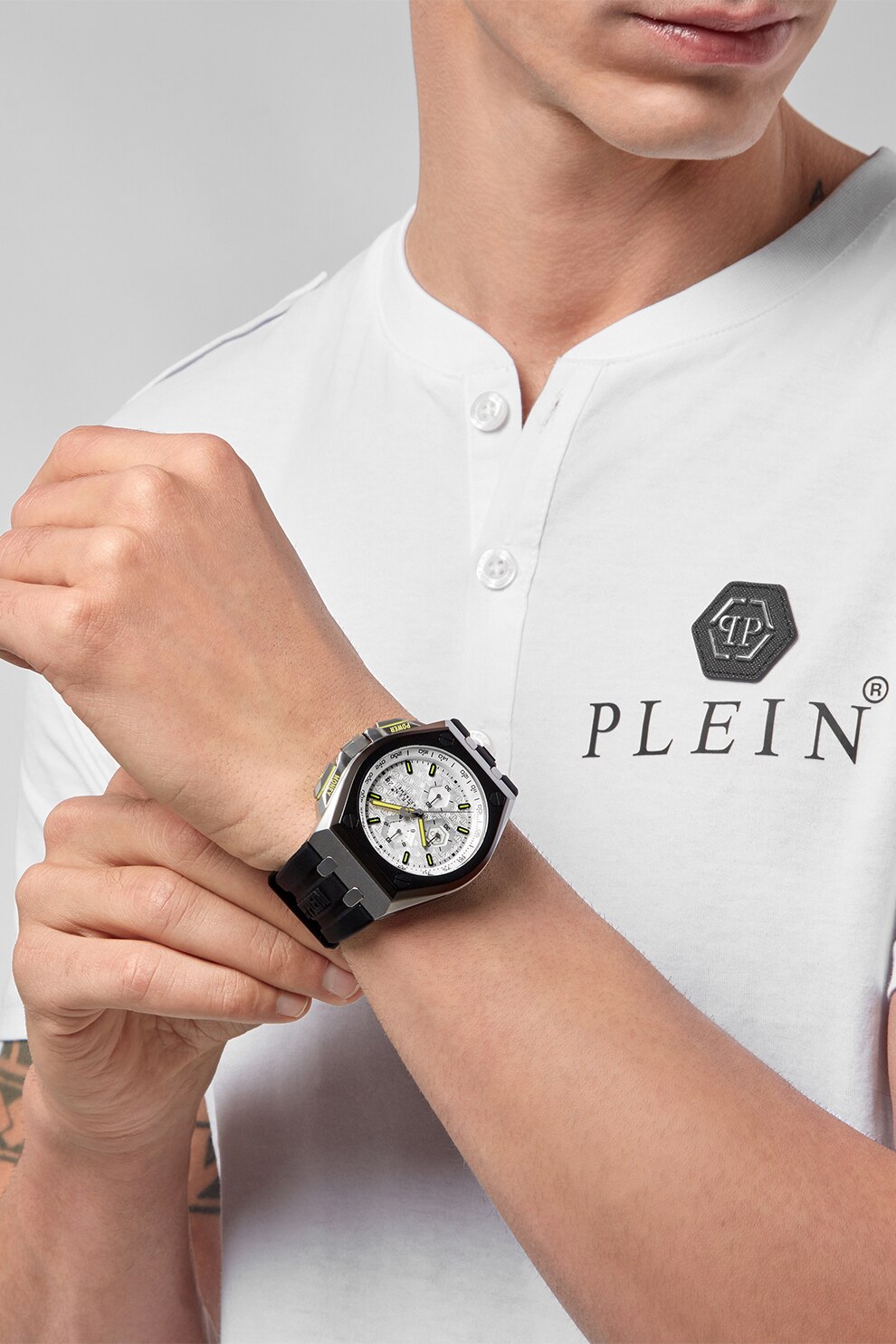Philipp Plein, Ceas cronograf cu o curea de silicon, Argintiu, Negru ...