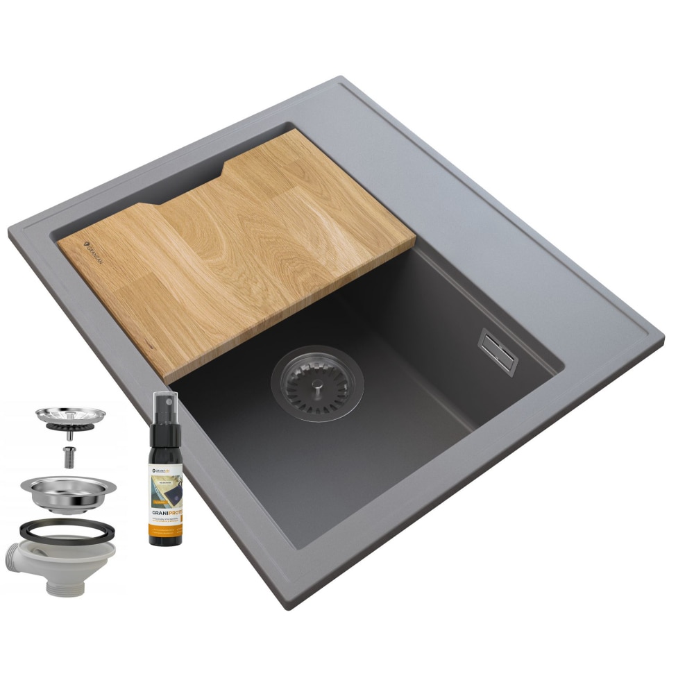 Set chiuveta bucatarie si spray, Granitan, Granit, Gri - eMAG.ro