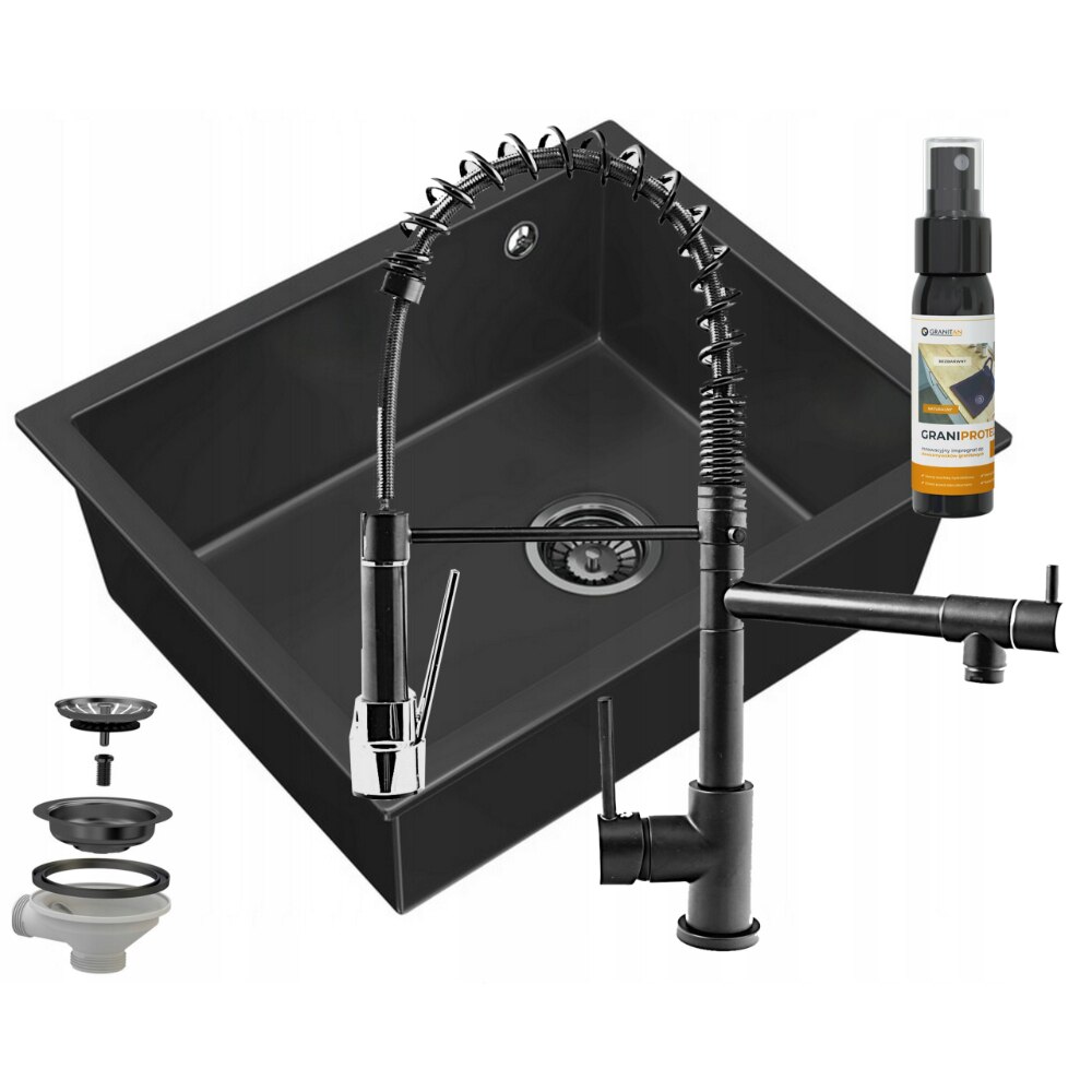 Set chiuveta si baterie Hektor, Granitan, Cu spirala, 560 x 460 mm ...