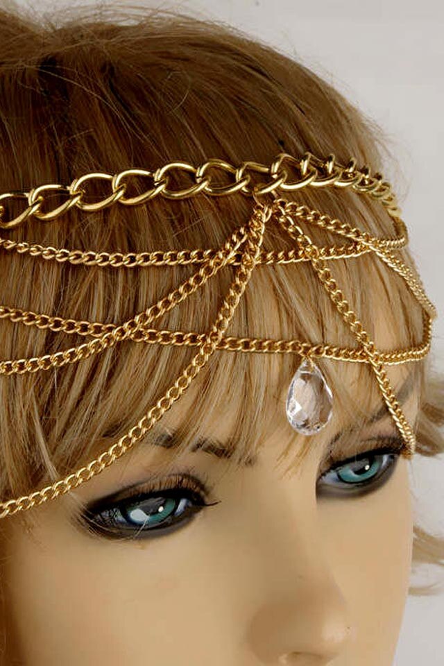 Bentita pentru par model panza de paianjen, cu cristal pe frunte Auriu ...