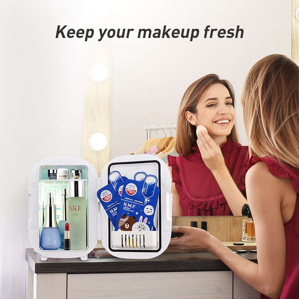 Mini frigider cosmetice Alb EZGETOP®, 12V/220V, dubla functie de ...