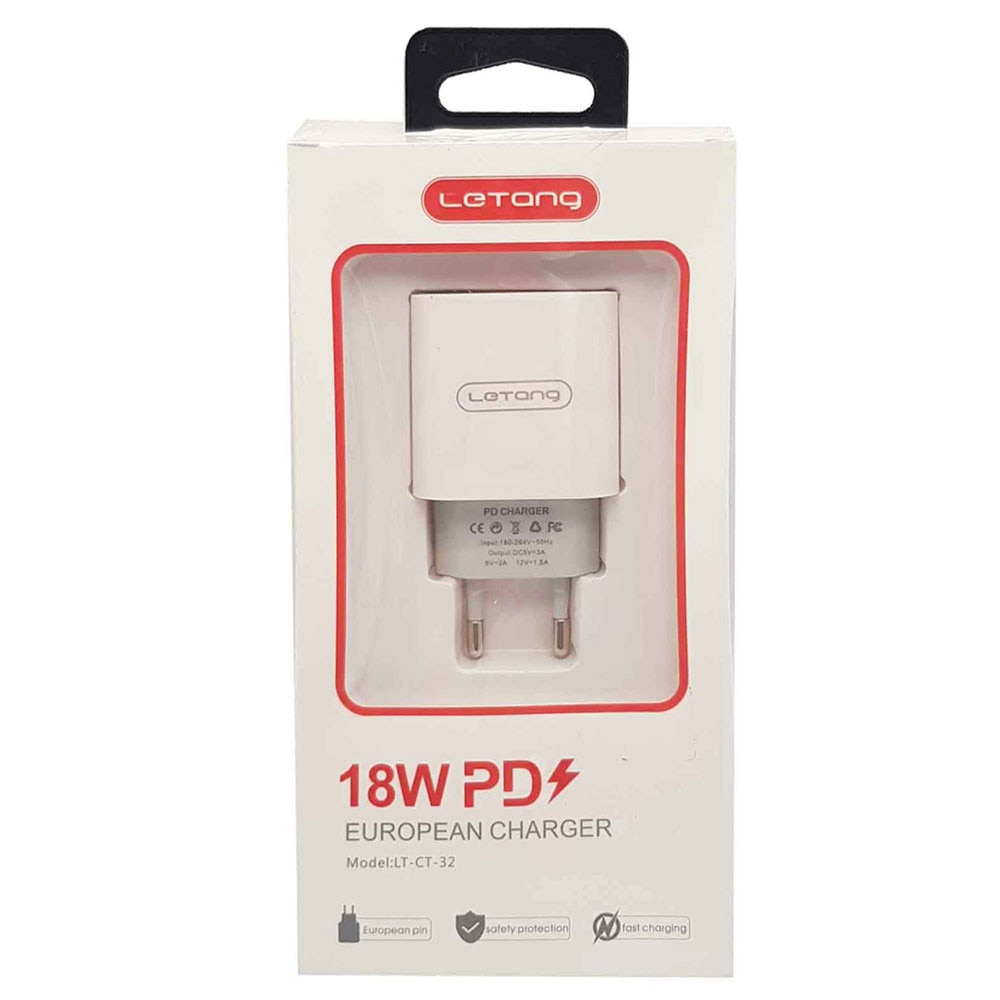 Hálózati Töltőfej Adapter Type C Port 3a 18w Pd Fehér Letang Lt Ct