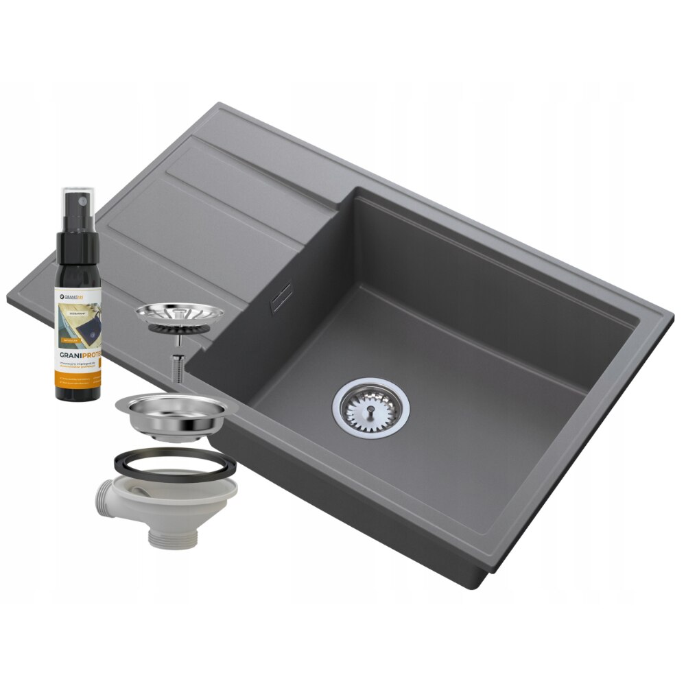 Set chiuveta cu sifon, solutie intretinere, Granitan, Granit, Gri - eMAG.ro