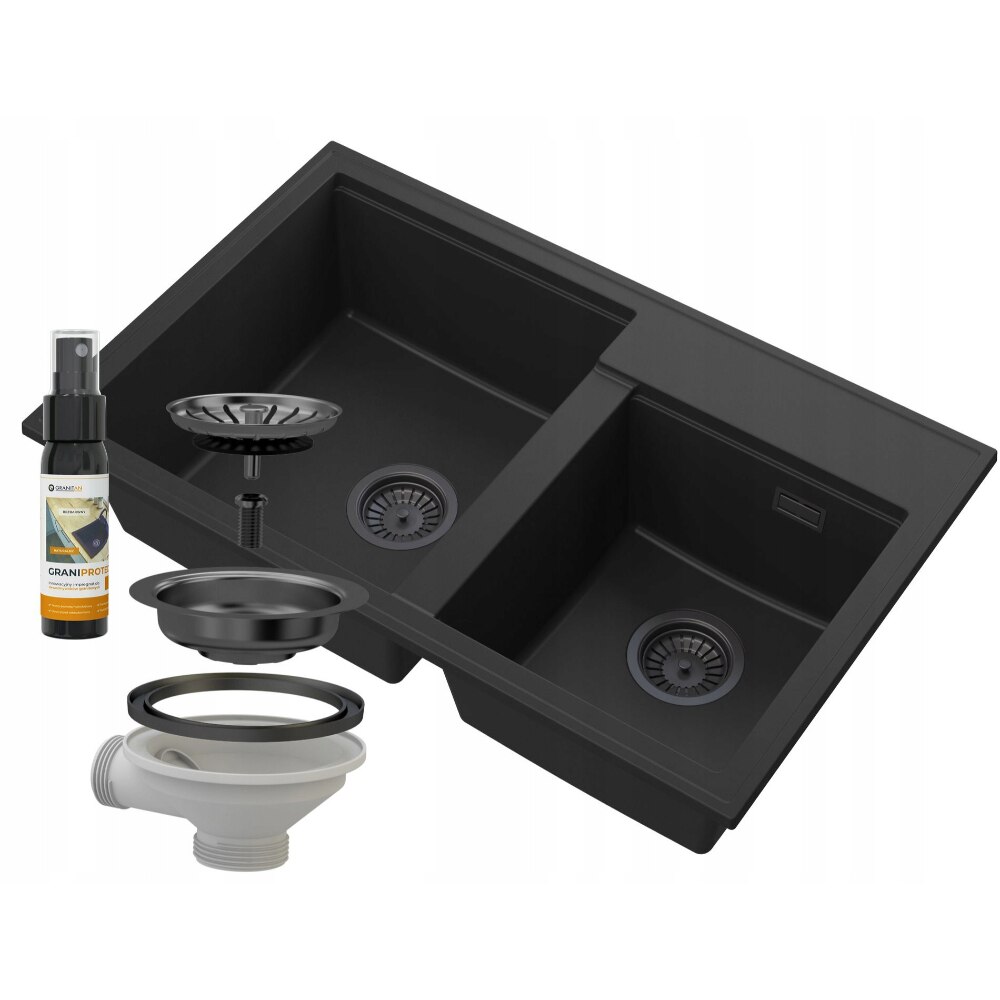 Set chiuveta cu sifon, solutie intretinere, Granitan, Negru/Negru ...