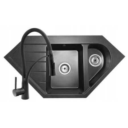 Set chiuveta de colt, baterie Granitan, Nexo, 964 x 496 mm, Granit ...