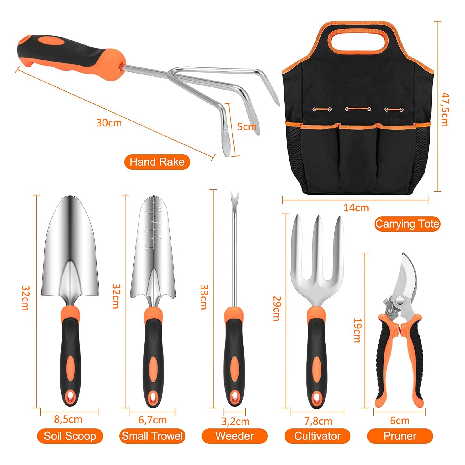 Set Unelte de Gradinarit, 7 piese, lopata mare, lopata mica, cultivator ...