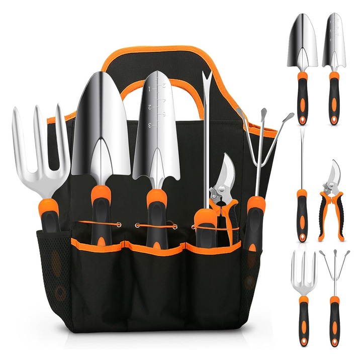 Set Unelte de Gradinarit, 7 piese, lopata mare, lopata mica, cultivator ...