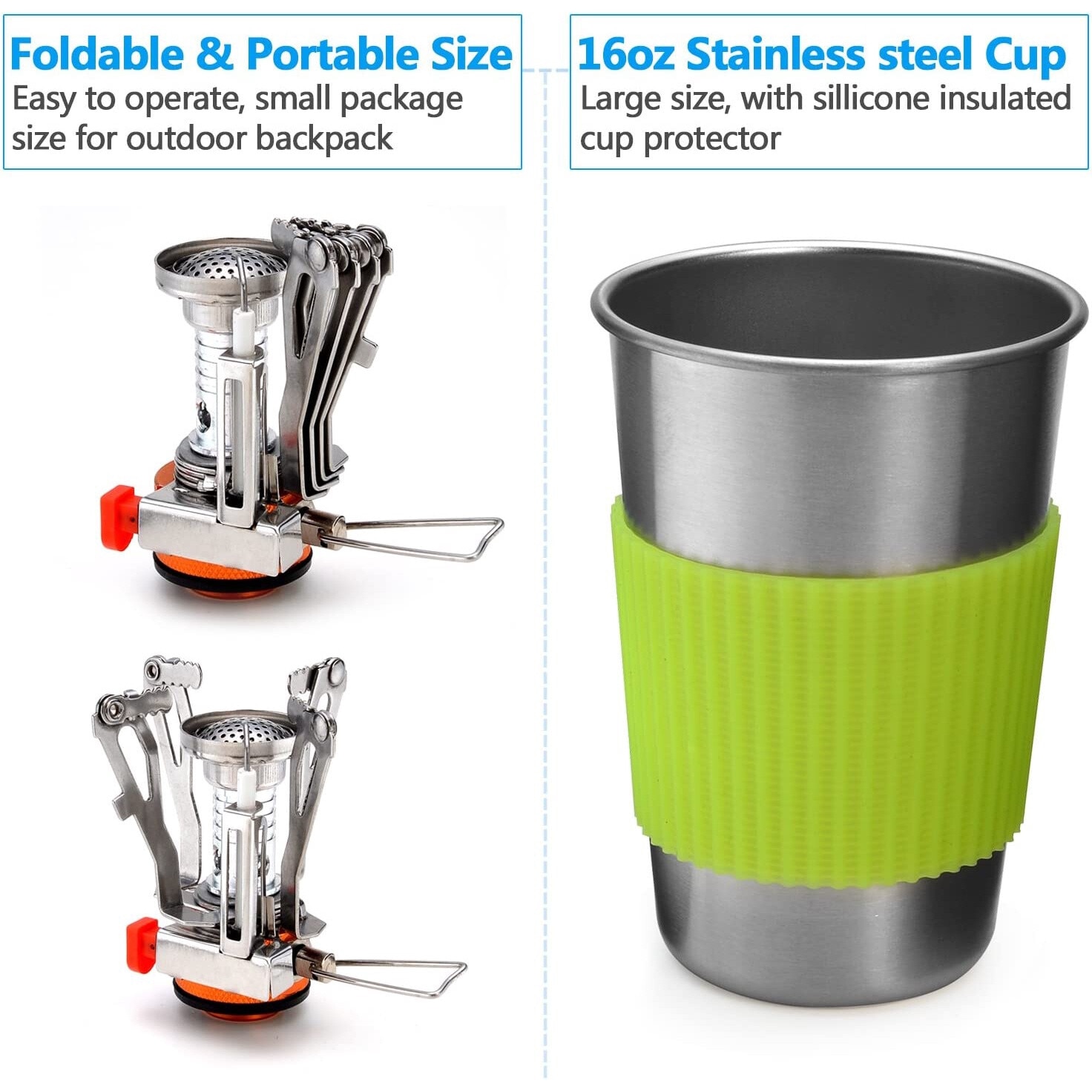 Set 10 accesorii camping, Silcon/Inox, Negru/Verde - eMAG.ro