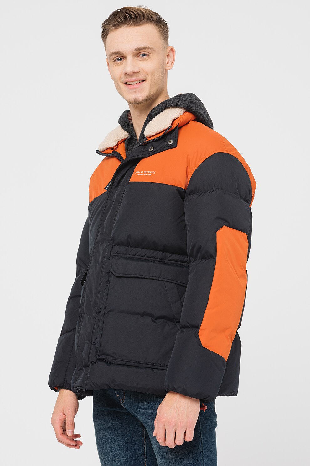 ARMANI EXCHANGE, Geaca matlasata cu umplutura de puf, Portocaliu persan ...