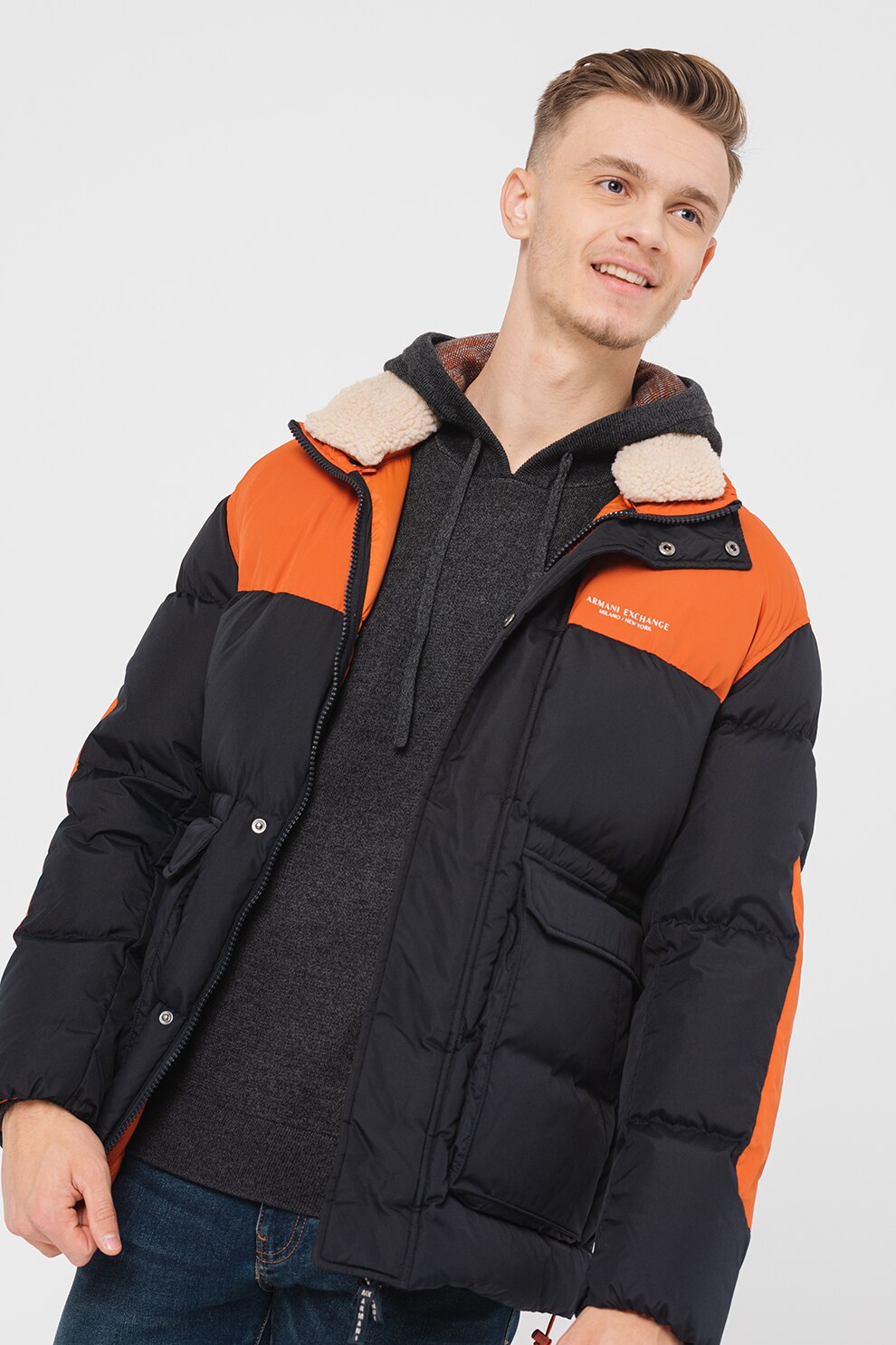 ARMANI EXCHANGE, Geaca matlasata cu umplutura de puf, Portocaliu persan ...