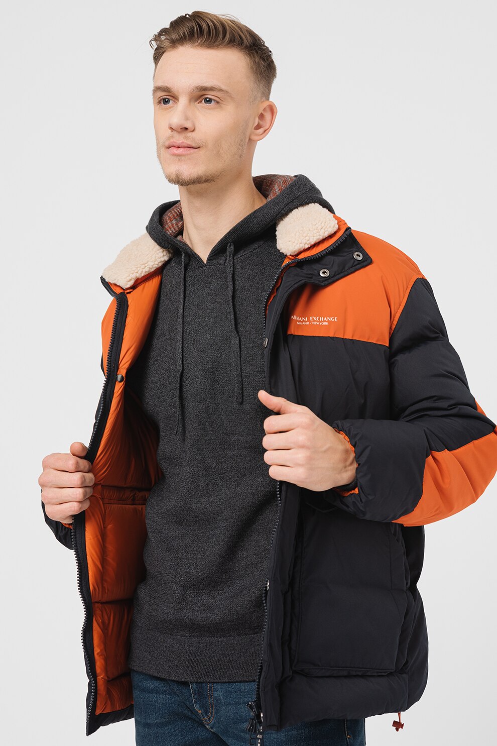 ARMANI EXCHANGE, Geaca matlasata cu umplutura de puf, Portocaliu persan ...