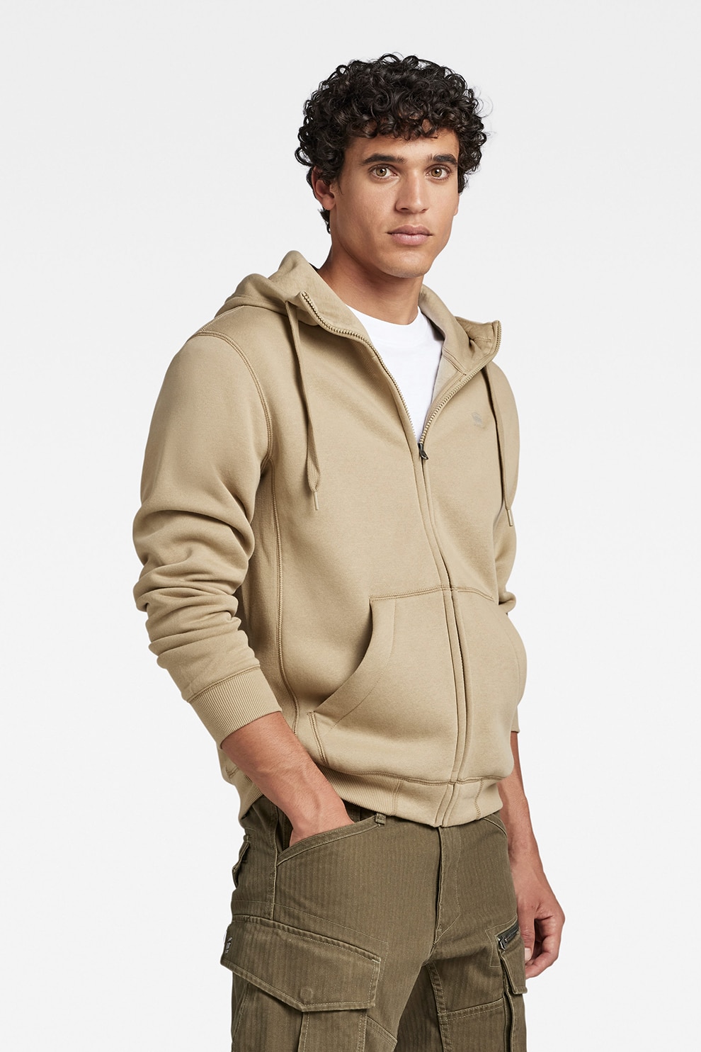 G-Star RAW, Худи Premium Core с цип и скосени джобове, Бежов, XL - eMAG.bg
