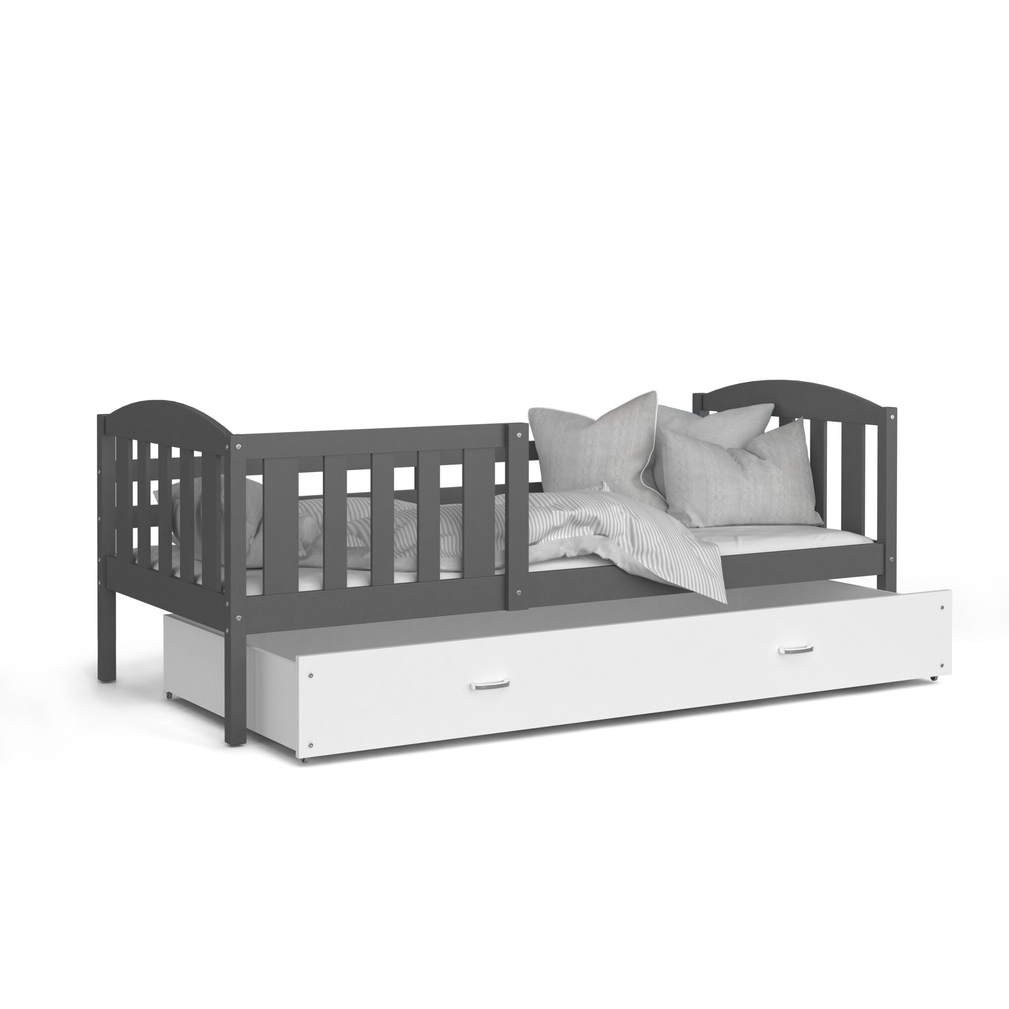 Pat pentru copii, Eurotel, Cubus P, 80x160 cm, Gri/Alb - eMAG.ro