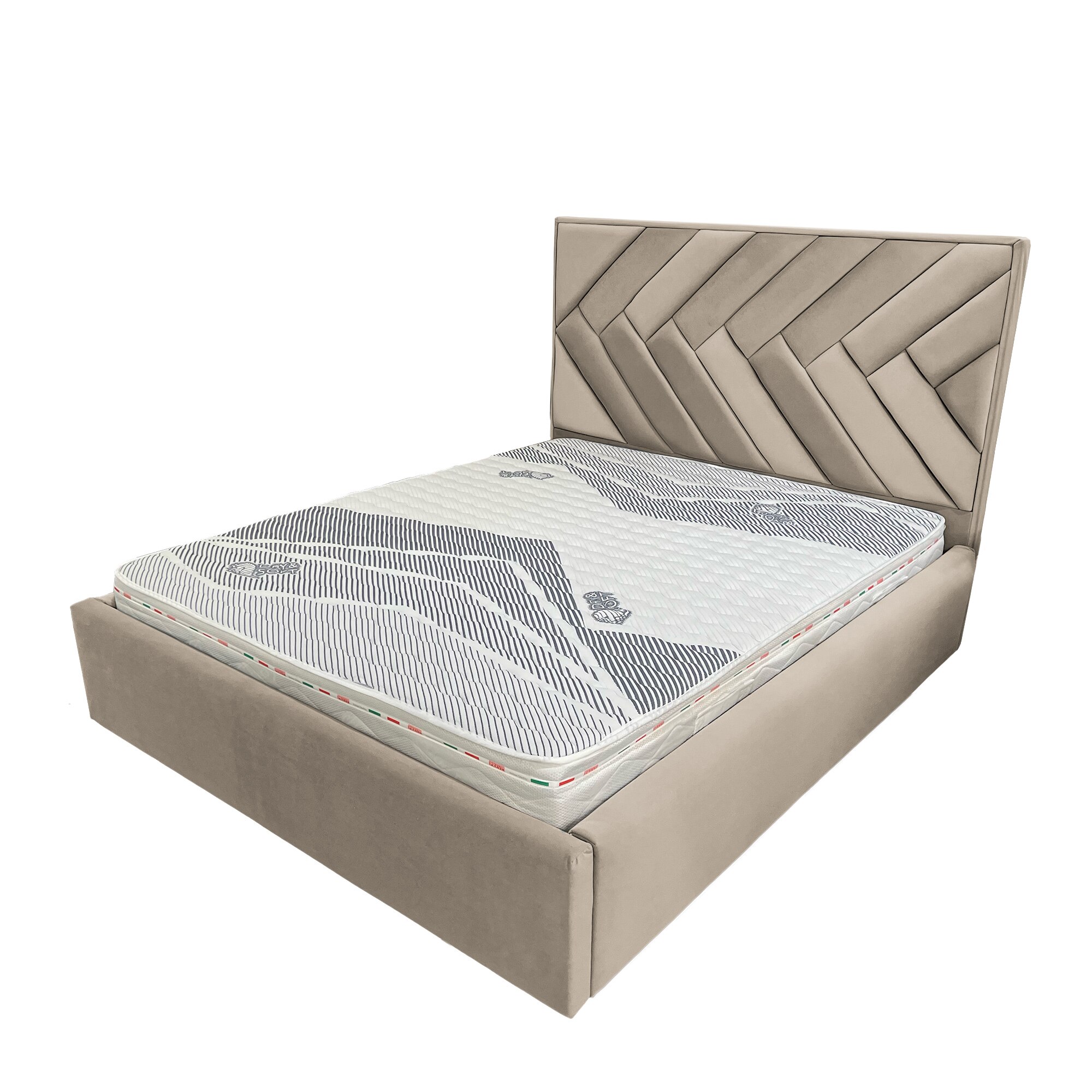 Pat tapitat cu somiera Nisa crem hazelnut 03, 140x200 cm, H120cm - eMAG.ro