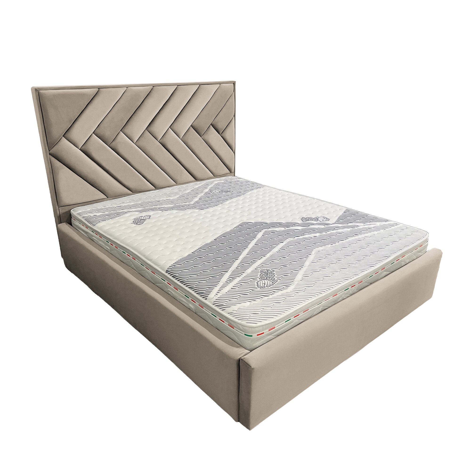 Pat tapitat cu somiera Nisa crem hazelnut 03, 140x200 cm, H120cm - eMAG.ro