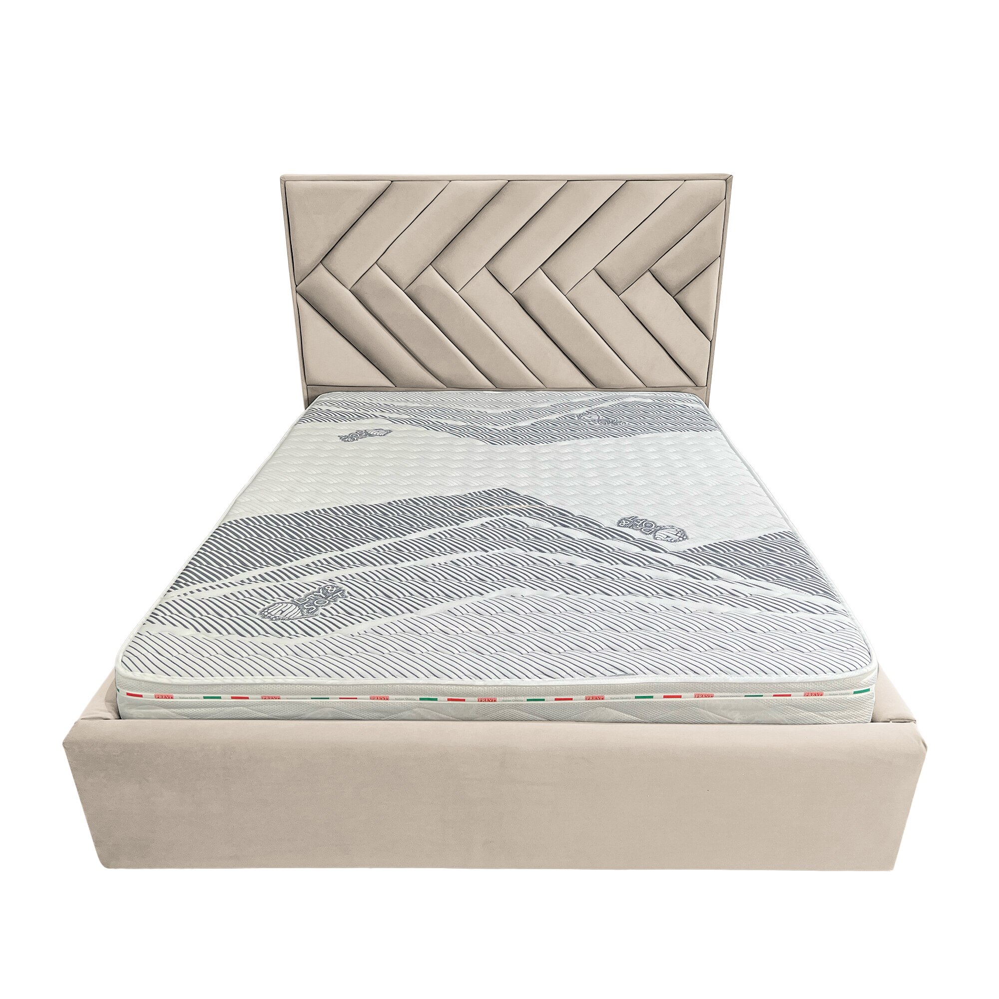 Pat tapitat cu somiera Nisa crem 01, 140x200 cm, H130cm - eMAG.ro