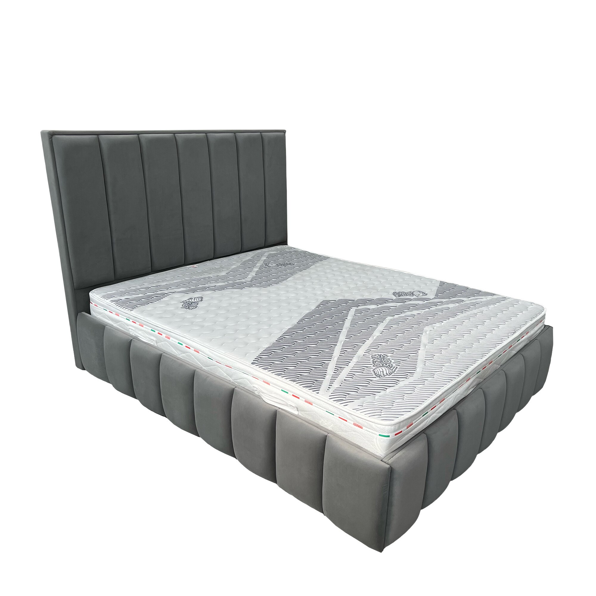 Pat tapitat cu somiera Tropical gri 19, 140x200 cm, H120cm - eMAG.ro