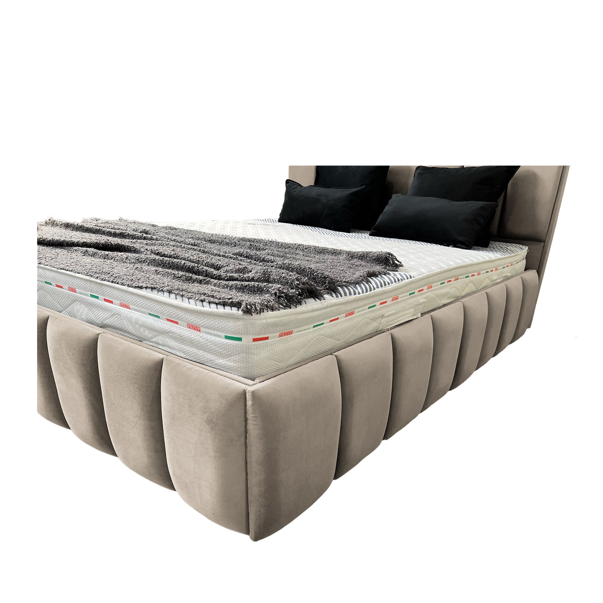 Pat tapitat cu somiera Tropical crem hazelnut 03, 120x200 cm, H120cm ...