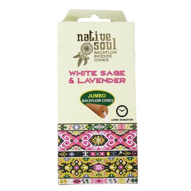 Set conuri parfumate Native Soul Jumbo Backflow, White Sage & Lavender ...
