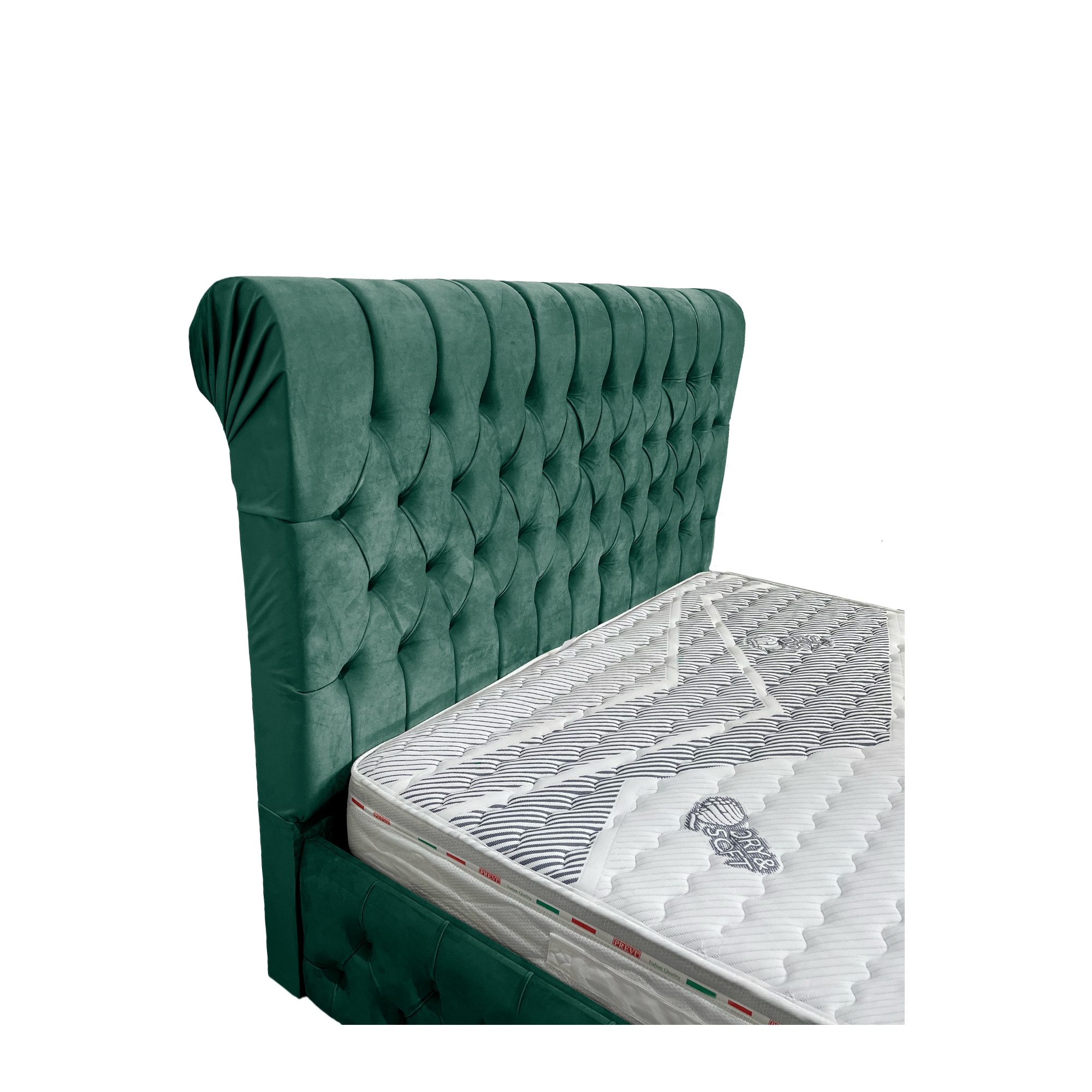 Pat tapitat cu somiera Rhea verde smarald, 120x200 cm, H120cm - eMAG.ro