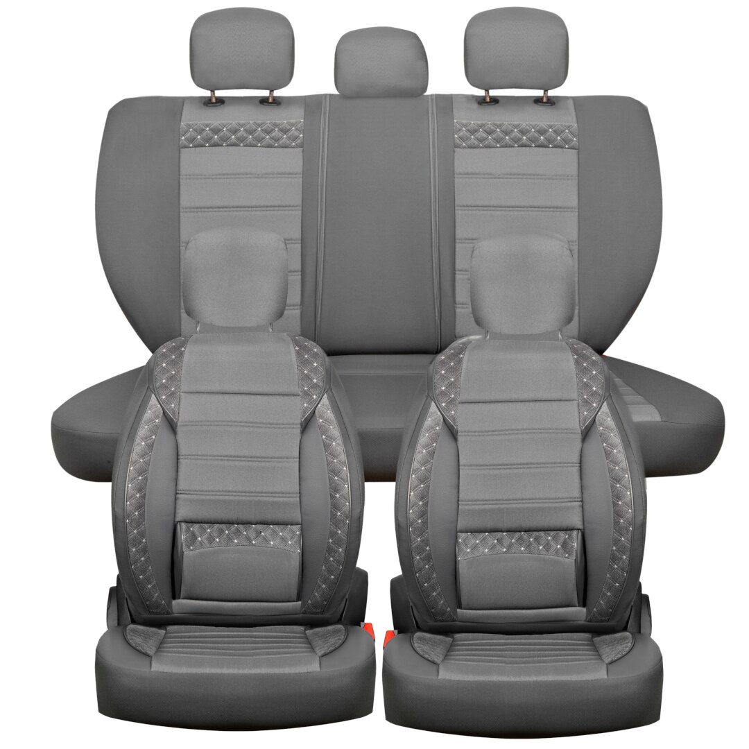 Set Huse Scaune Auto Premium, Eco piele si textil, 12 piese, Gri - eMAG.ro