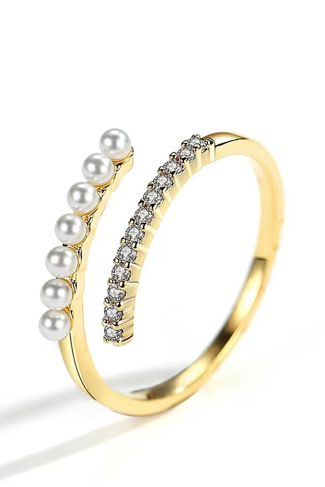 Inel pentru femei, Perle, Aliaj metalic, 2x2 cm, Auriu/Alb - eMAG.ro