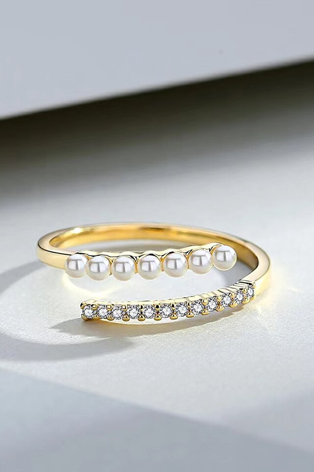 Inel pentru femei, Perle, Aliaj metalic, 2x2 cm, Auriu/Alb - eMAG.ro