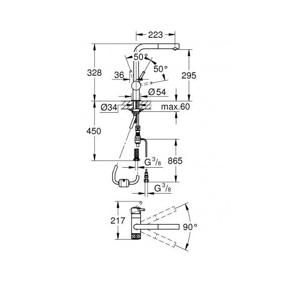Baterie de bucatarie GROHE Blue Pure Minta, cu monocomanda cu functie ...