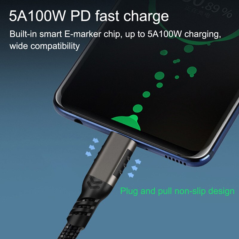 Кабел за зареждане/Data CeruleTree, USB C - USB C, 5A, 100 W, 2 м, Черен - eMAG.bg