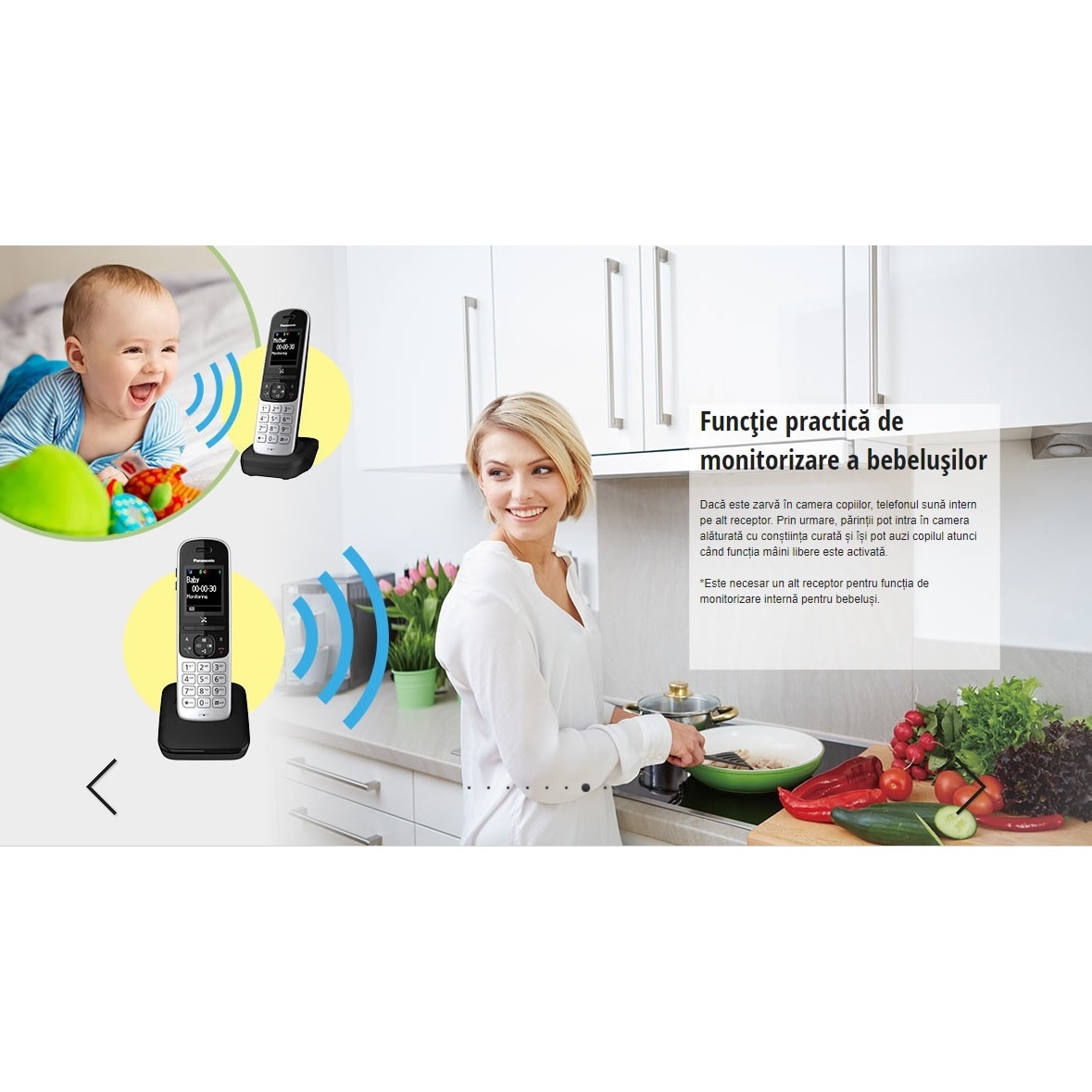 Telefon fara fir Panasonic DECT Twin KX-TGH710, functie monitorizare ...